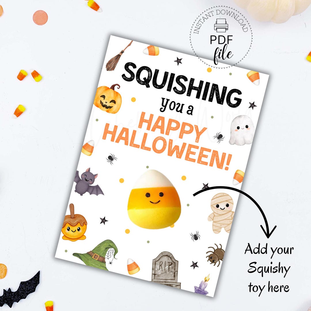 Squishing You a Happy Halloween Gift Tag, Printable Squish Toy Favor ...
