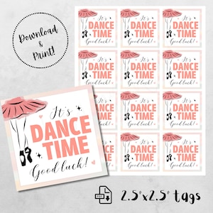 Ballerina Good Luck Tag, Printable Ballet Dancer It's Dance Time Gift ...