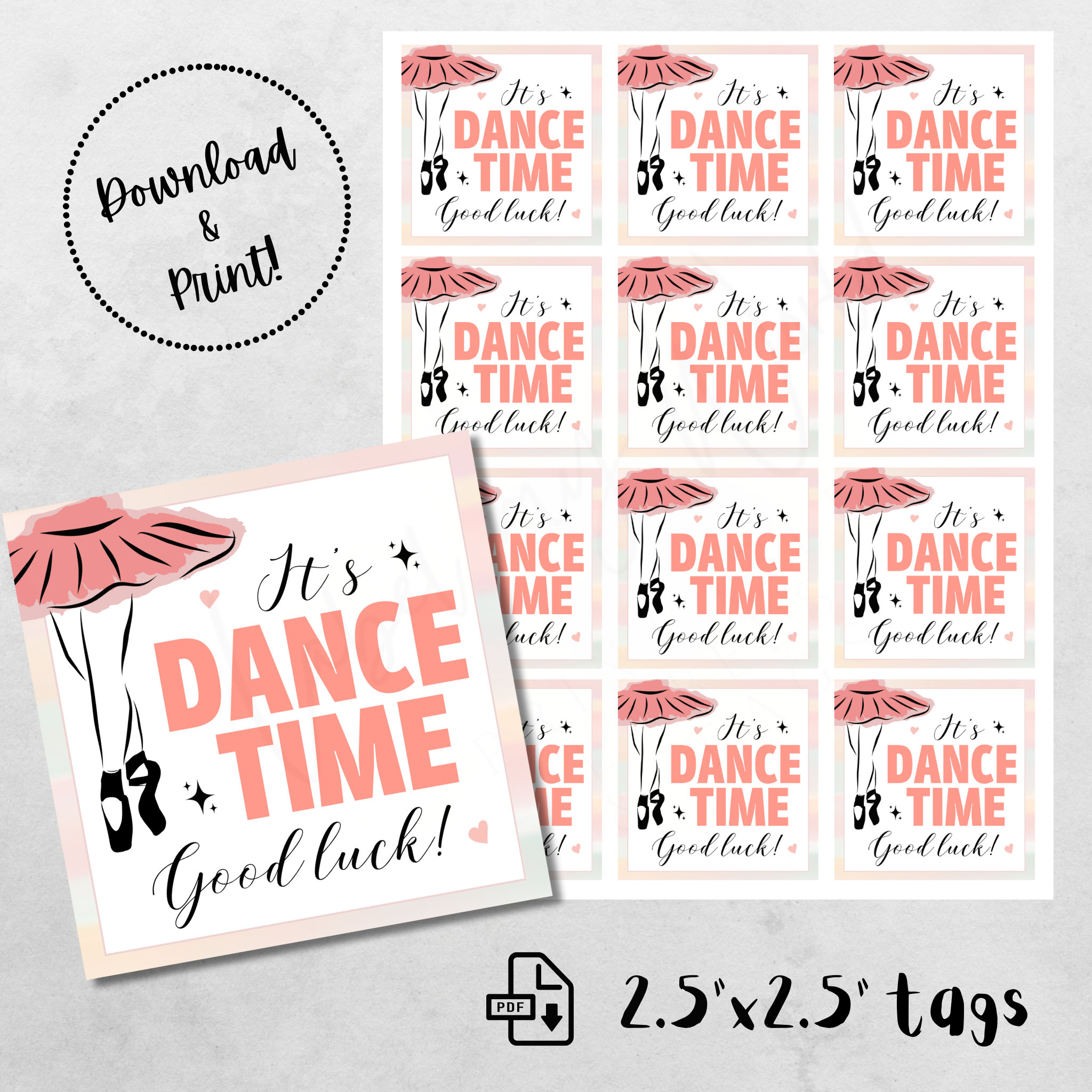 Ballerina Good Luck Tag, Printable Ballet Dancer It's Dance Time Gift ...