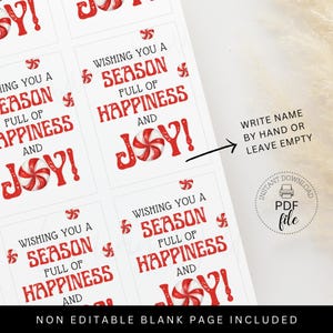 Printable Christmas Peppermint Candy Gift Tag, Wishing You Happiness ...