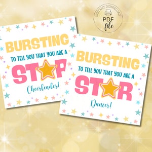 Bursting to Tell You That You're a Star Gift Tag Personalized Printable ...