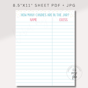Printable Guess How Many Candies Are in the Jar Sign + Name/guess Sheet ...