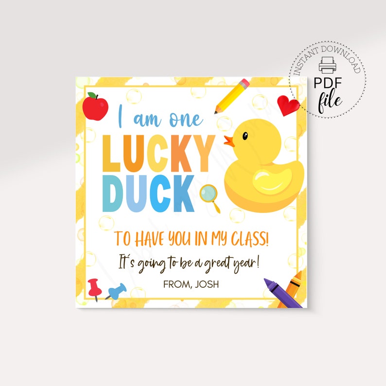 Printable One Lucky Duck Back to School Tags, Happy First Day of School ...