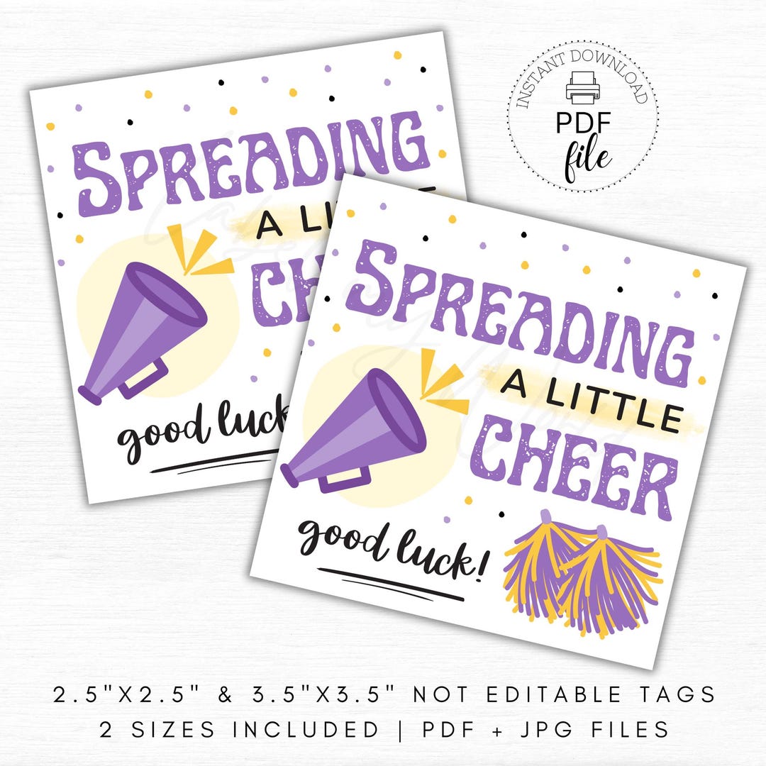 Printable Spreading a Little Cheer Gift Tag, Sports Cheerleading Spirit ...