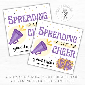 Printable Spreading a Little Cheer Gift Tag, Sports Cheerleading Spirit ...