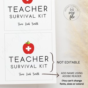 Teacher Survival Kit Tag | Printable Teacher Back to School Favor Tags ...
