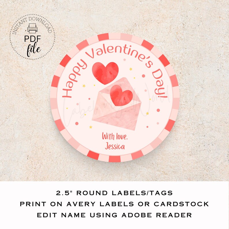 Printable Valentine Stickers, Personalized Happy Valentine's Day 2.5 ...