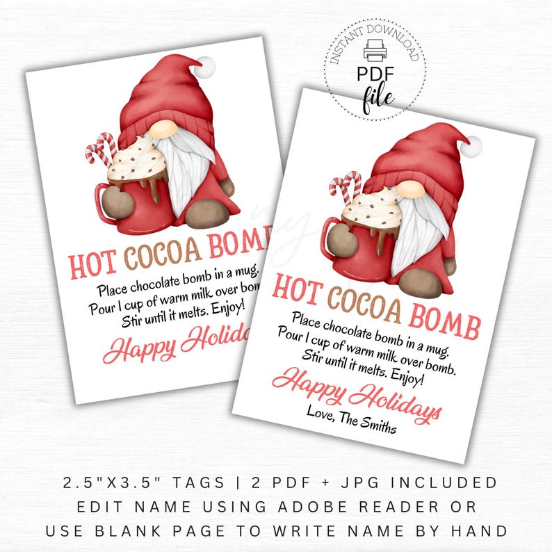 Printable Christmas Hot Cocoa Bomb Tag, Personalized Hot Chocolate Bomb ...