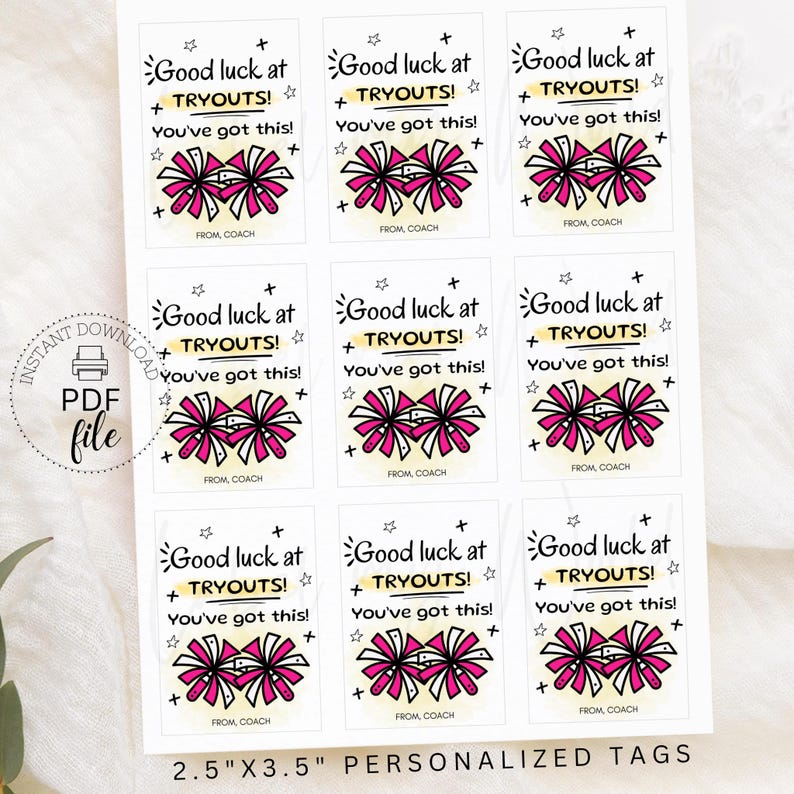 Printable Good Luck at Tryouts Dance/gymnastics/cheer Team Treat Tag ...