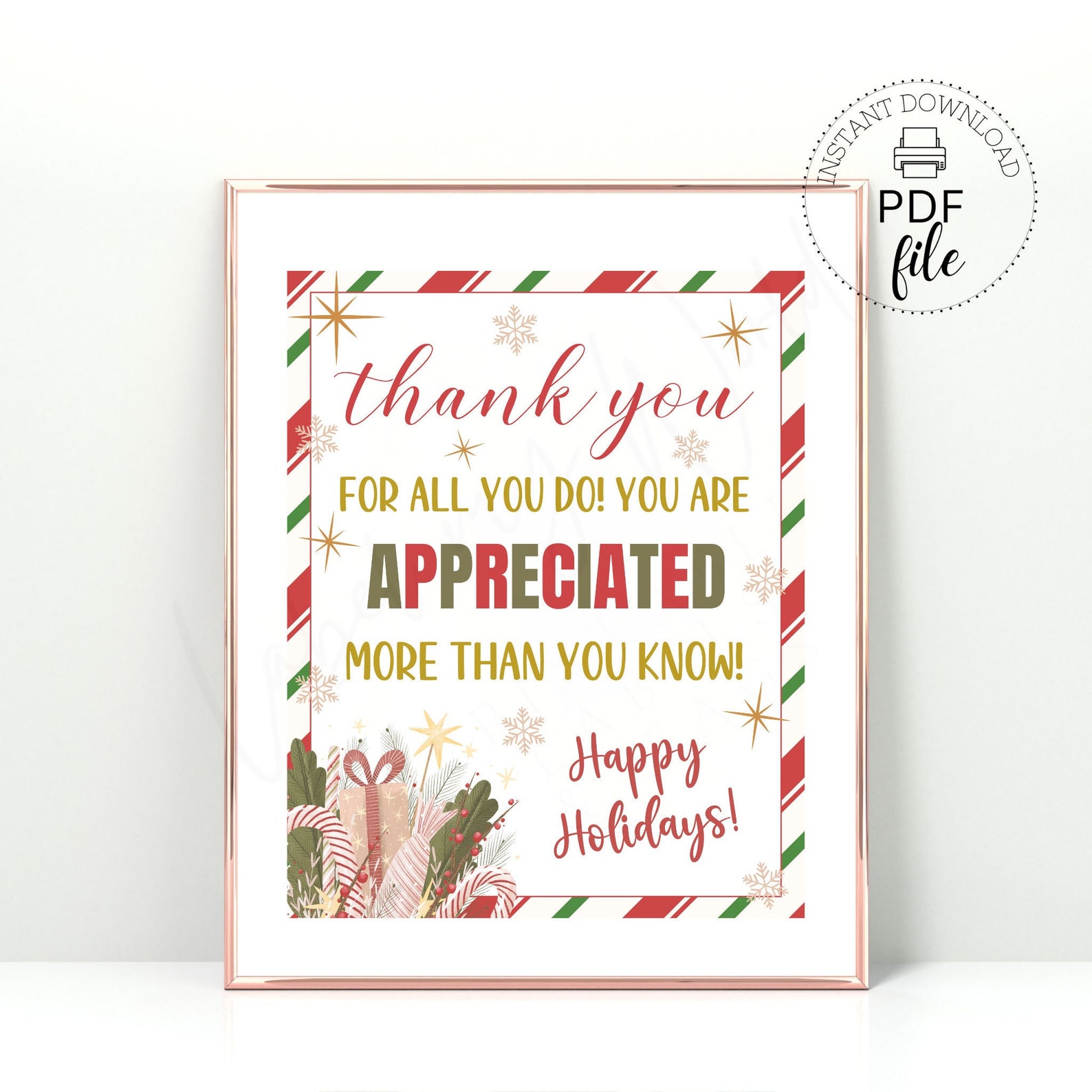 Printable Christmas Appreciation Sign | Holiday Party Thank You for All ...