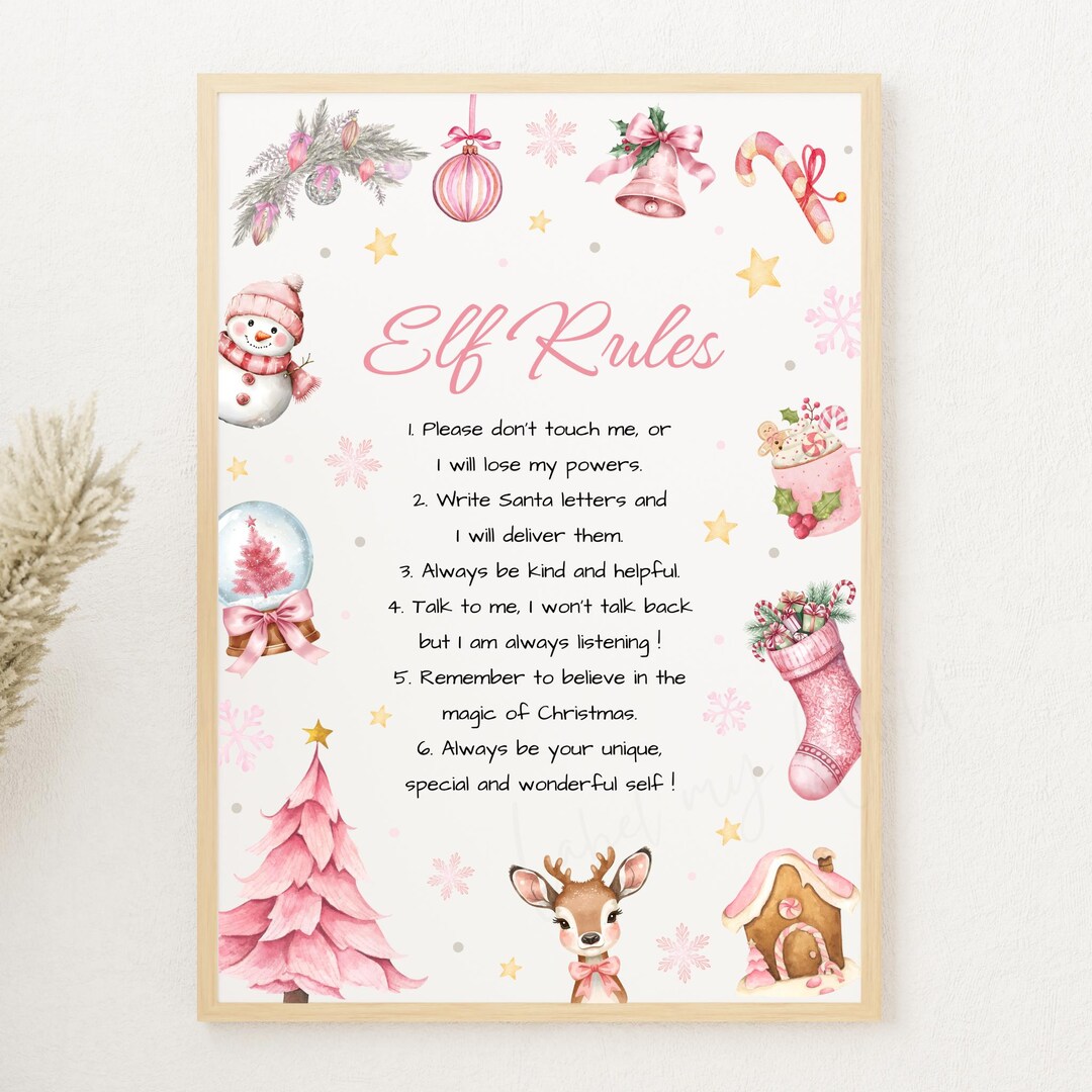 Pink Elf Rules Sign, Printable Christmas Girl Elf Arrival Letter (PDF ...