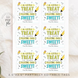Printable Testing Day Gift Tag, School A Little Treat to Make Testing ...