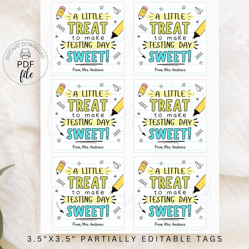 Printable Testing Day Gift Tag, School A Little Treat to Make Testing ...