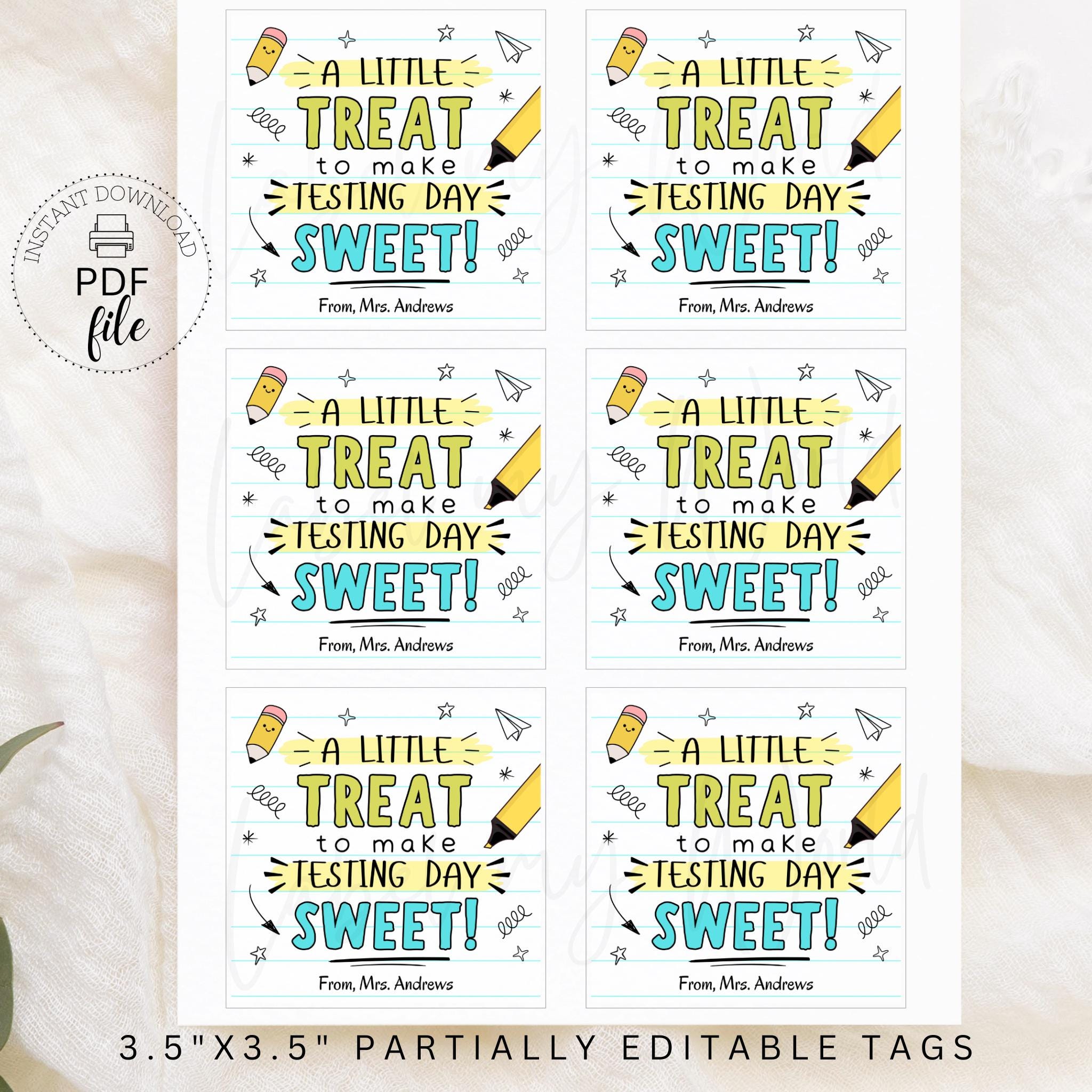 Printable Testing Day Gift Tag, School A Little Treat to Make Testing ...