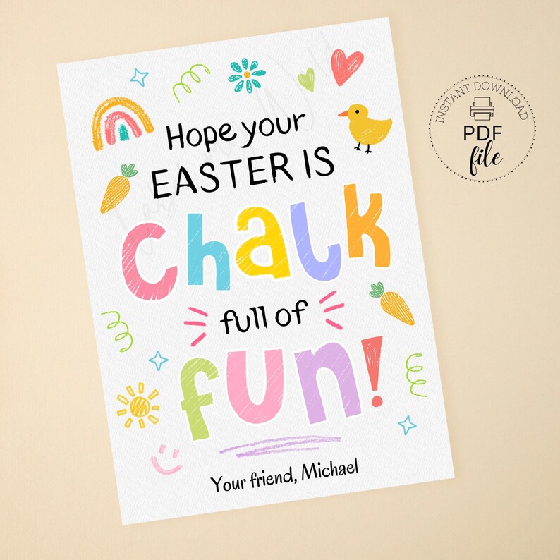Printable Chalk Easter Gift Tag, Hope Your Easter is Chalk Full of Fun ...