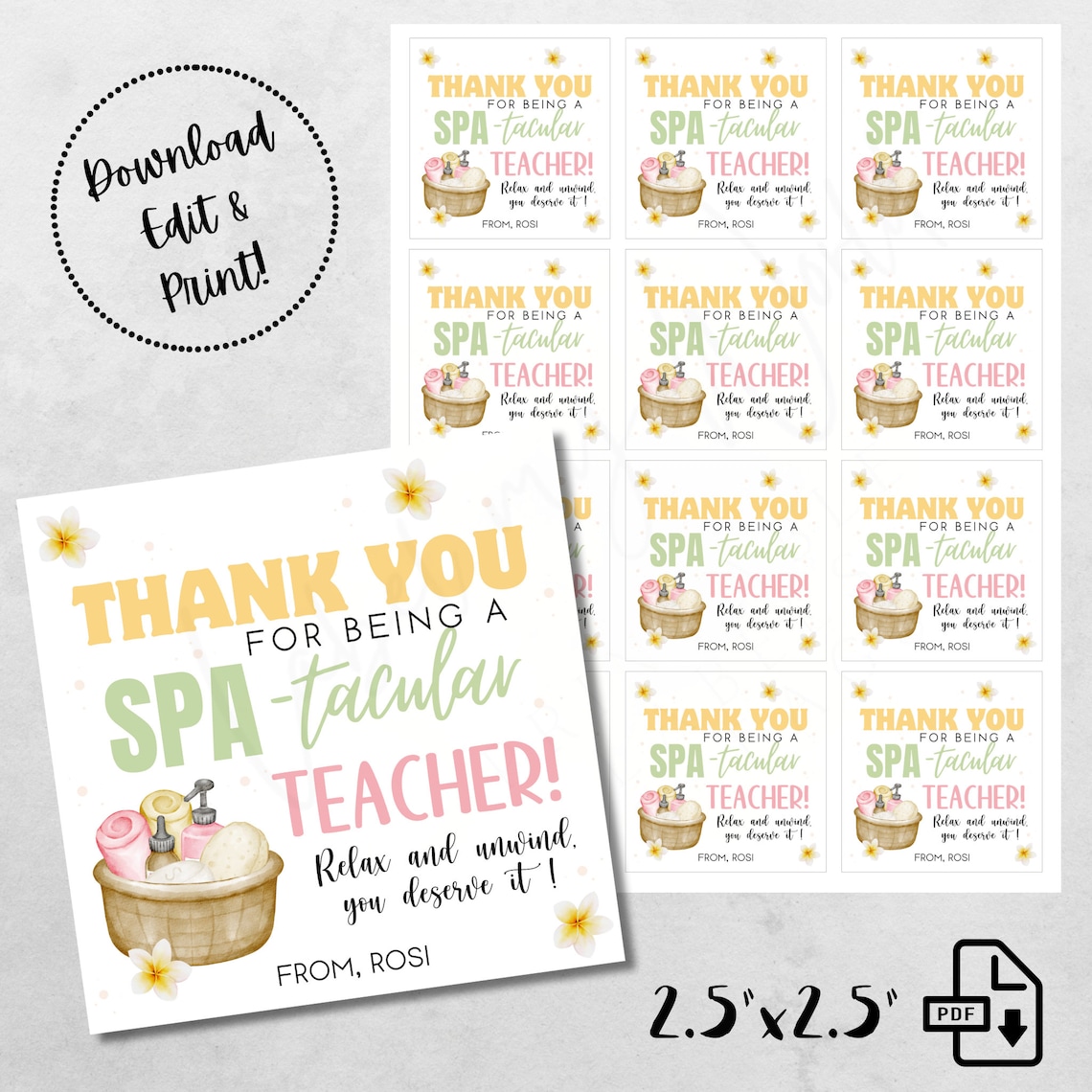 Thank You for Being Spa-tacular Gift Tag | Printable Teacher/nurse ...