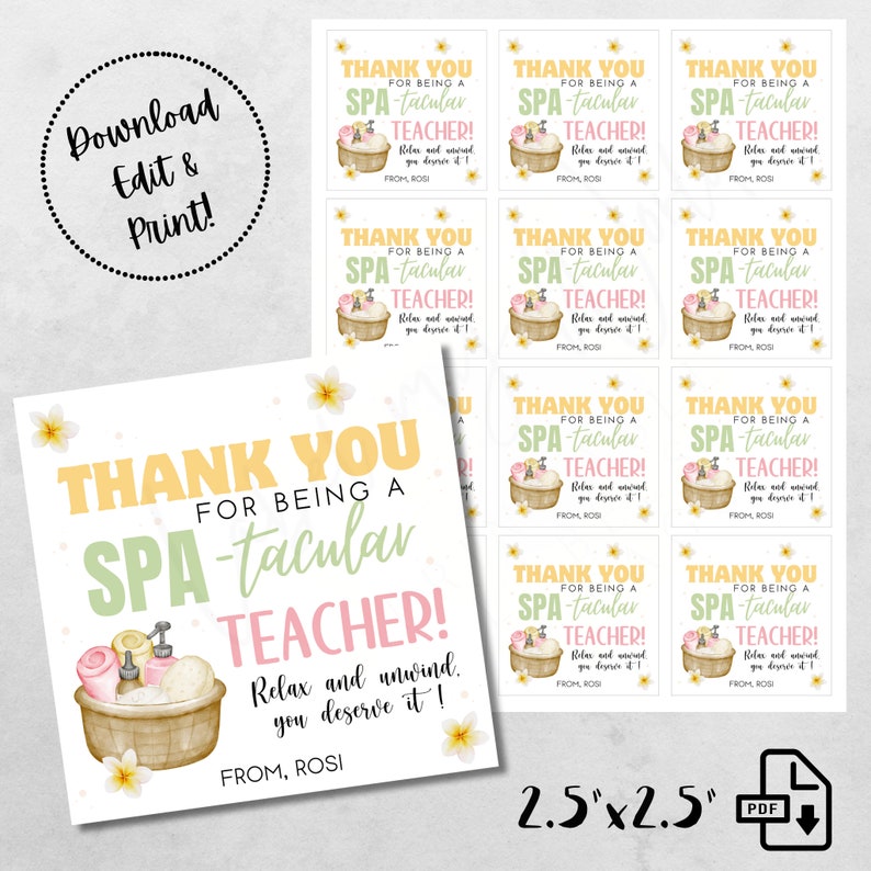 Thank You for Being Spa-tacular Gift Tag | Printable Teacher/nurse ...