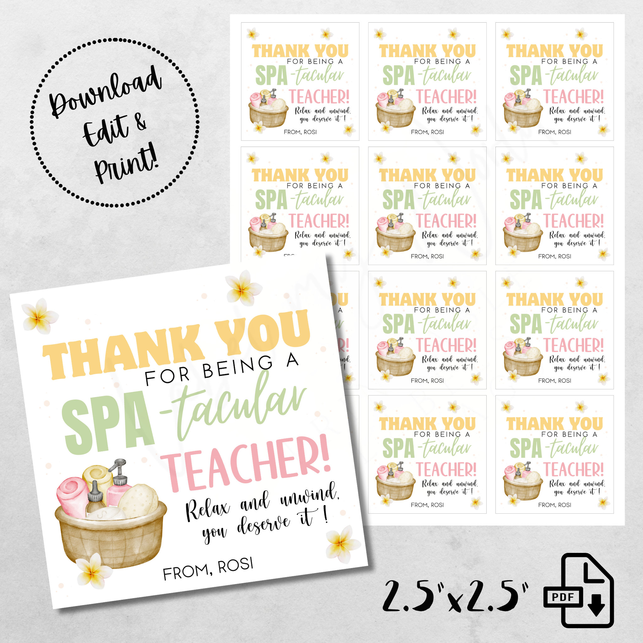 Thank You for Being Spa-tacular Gift Tag | Printable Teacher/nurse ...