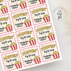 Printable Thank You Tags, Poppin by to Say Thank You Gift Tag, Teacher ...