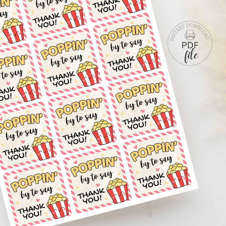 Printable Thank You Tags, Poppin by to Say Thank You Gift Tag, Teacher ...