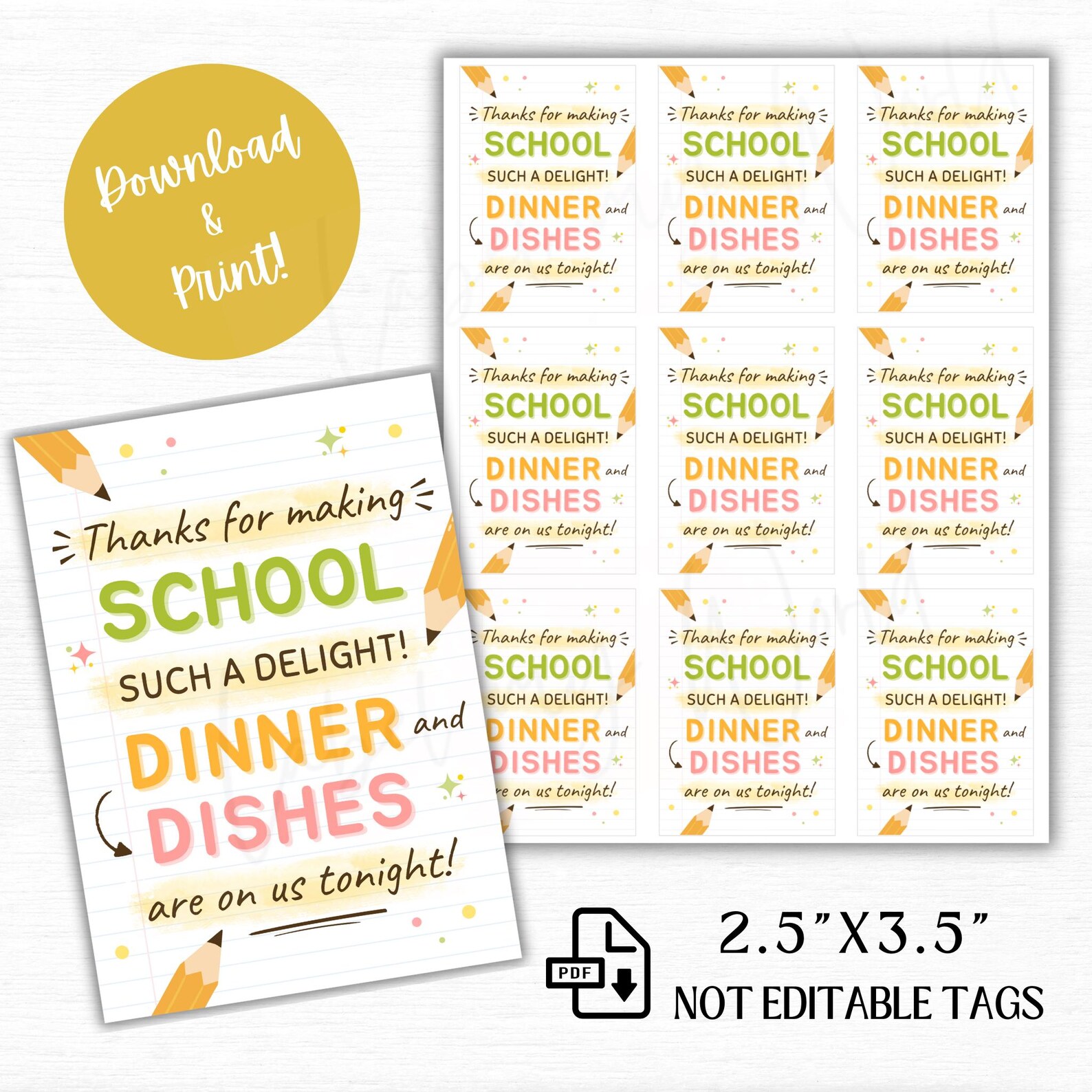 Printable School Staff Meal Appreciation Gift Tag, Thanks for Making ...