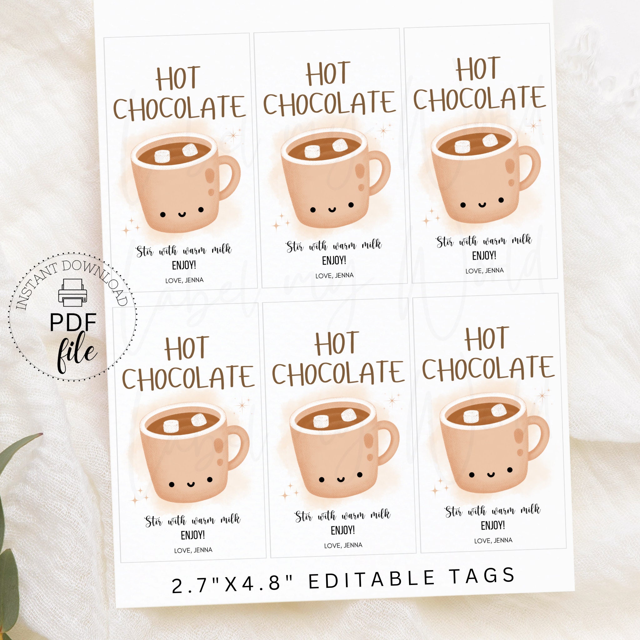 Printable Hot Chocolate Gift Tag, Hot Cocoa Mix Instructions Tags (PDF ...
