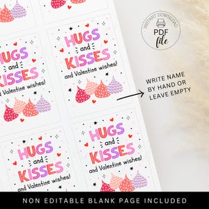 Printable Hugs and Kisses & Valentine Wishes Gift Tags, Personalized ...