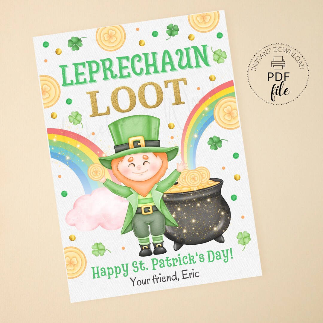 Printable Leprechaun Loot Gift Tag, Happy St Patricks Day Personalized ...