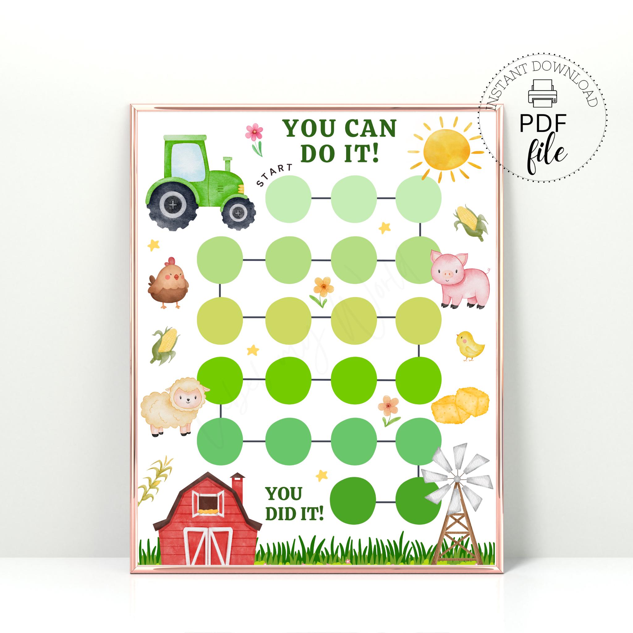 Printable Farm Reward Chart for Kids, Green Tractor Behavior Sticker ...