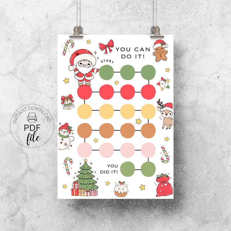 Christmas Reward Chart for Kids, Printable Santa Behavior Sticker Chart ...