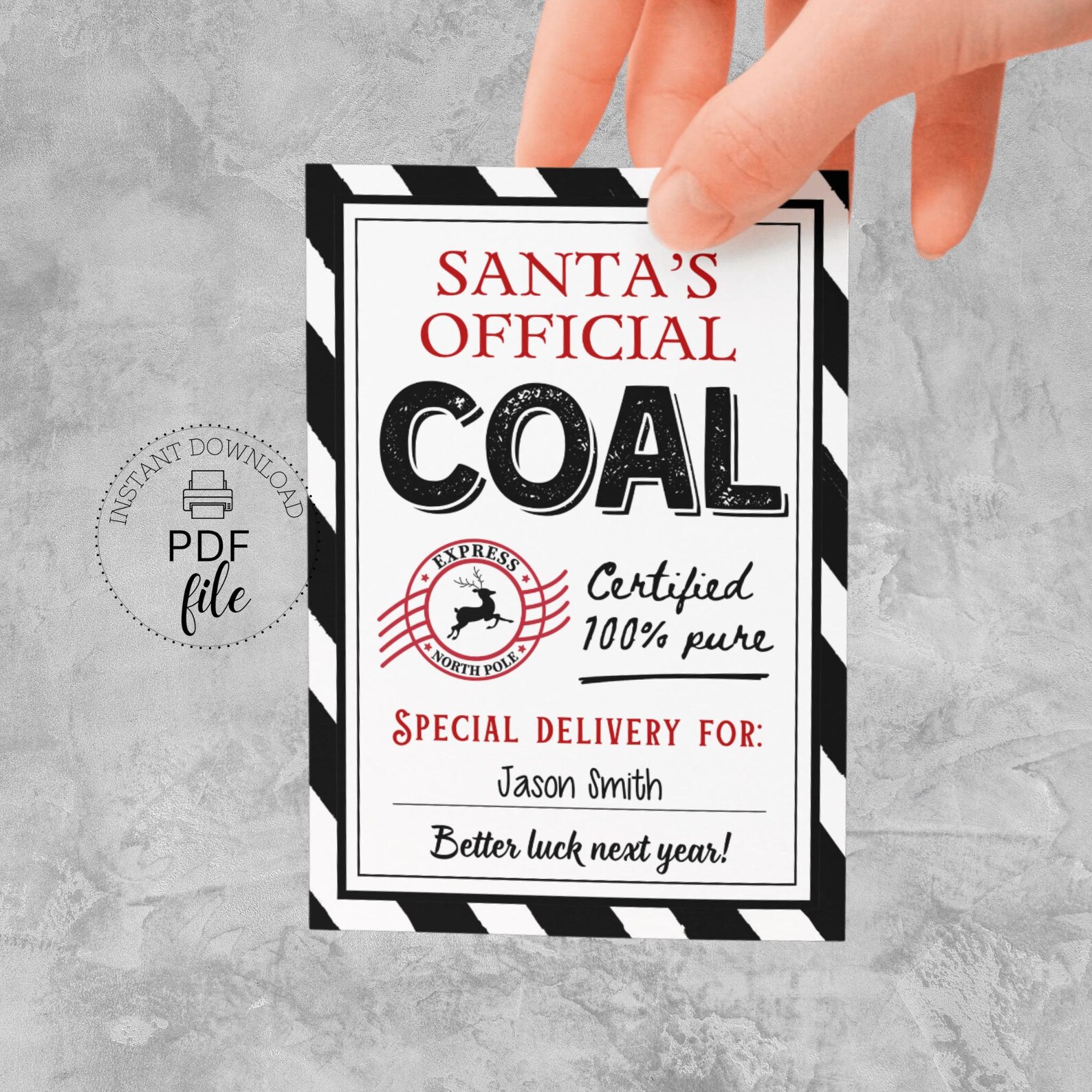 Printable Christmas Coal Tags, North Pole Special Delivery Favor Tag ...