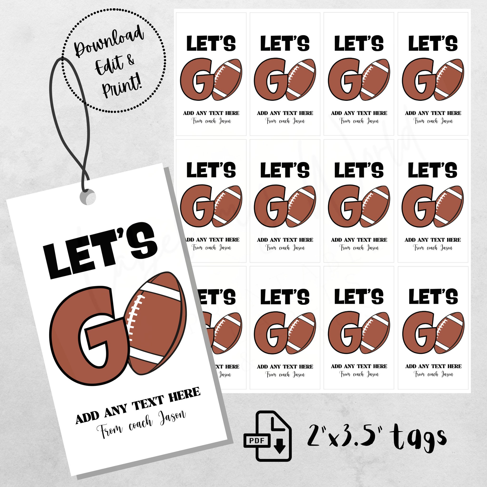 Football Team Let's Go Tag, Printable American Football Good Luck Game ...