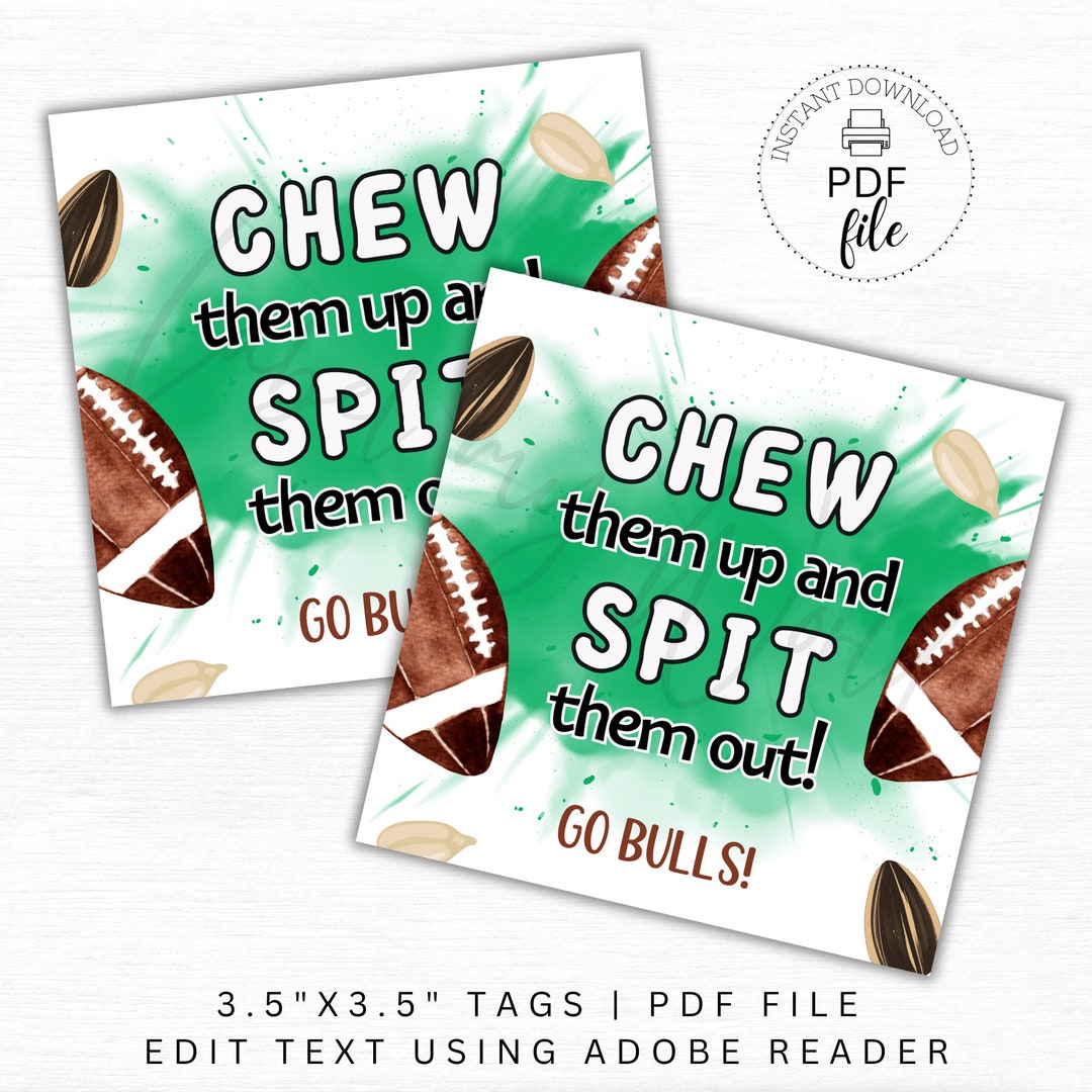 Printable Football Sunflower Seeds Tag, Personalized Chew Them up ...