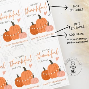 Happy Thanksgiving Personalized Tag | Printable Fall Gift Tag | Pumpkin ...