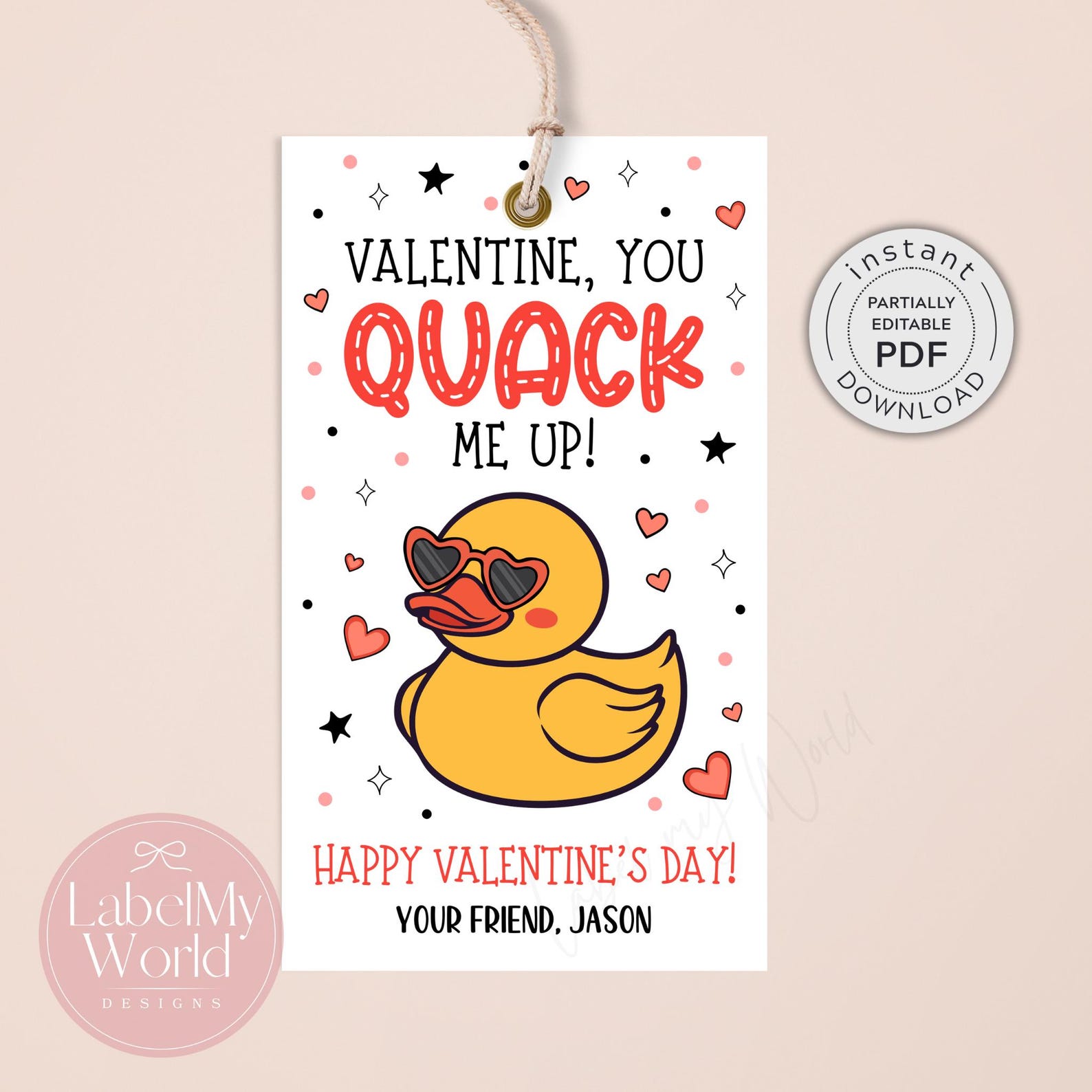 Rubber Duck Valentine Gift Tag, You Quack Me up Valentine's Day Cards ...