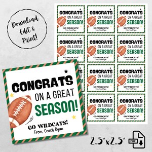 Football End of Season Printable Tags Personalized Congrats/thanks for ...