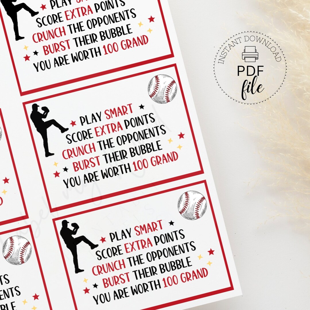 Printable Baseball Candy Treat Bag Tags Good Luck Baseball Gift Tags ...