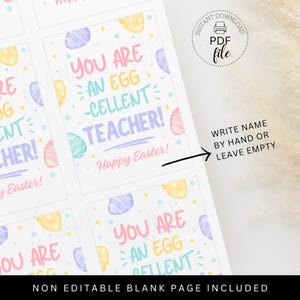 Printable You Are an Egg-cellent Teacher Gift Tag, Personalized Happy ...