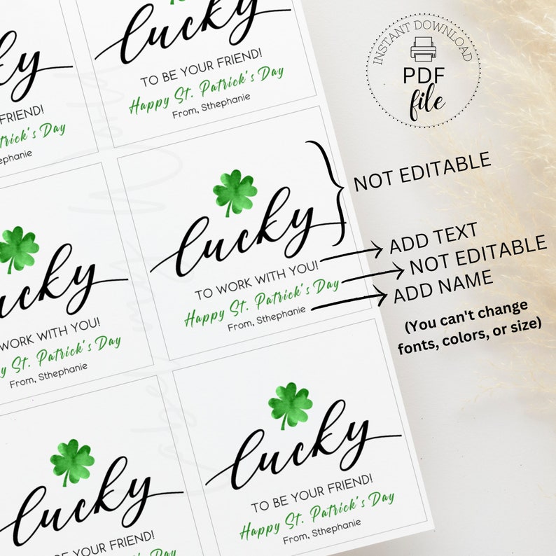 Printable Lucky Clover Gift Tags | Personalized Lucky to Work With You ...