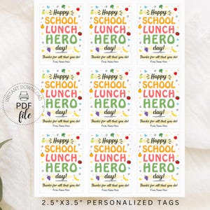 Printable Happy School Lunch Hero Day Gift Tag, Cafeteria Thank You for ...