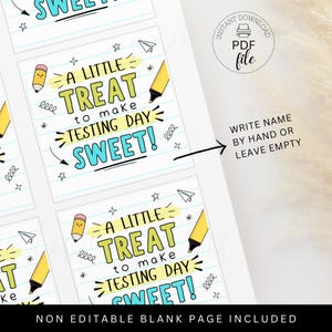 Printable Testing Day Gift Tag, School A Little Treat to Make Testing ...