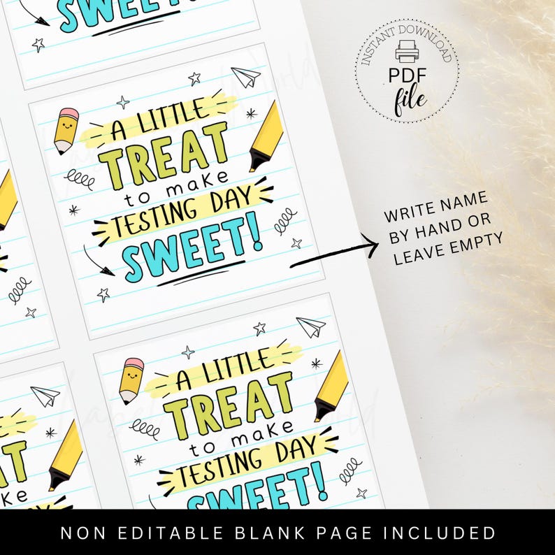 Printable Testing Day Gift Tag, School A Little Treat to Make Testing ...