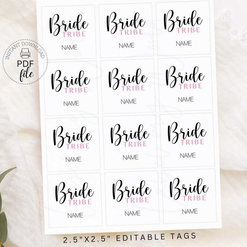 Bride Tribe Editable Name Tags | Personalized Bachelorette Party Favors ...
