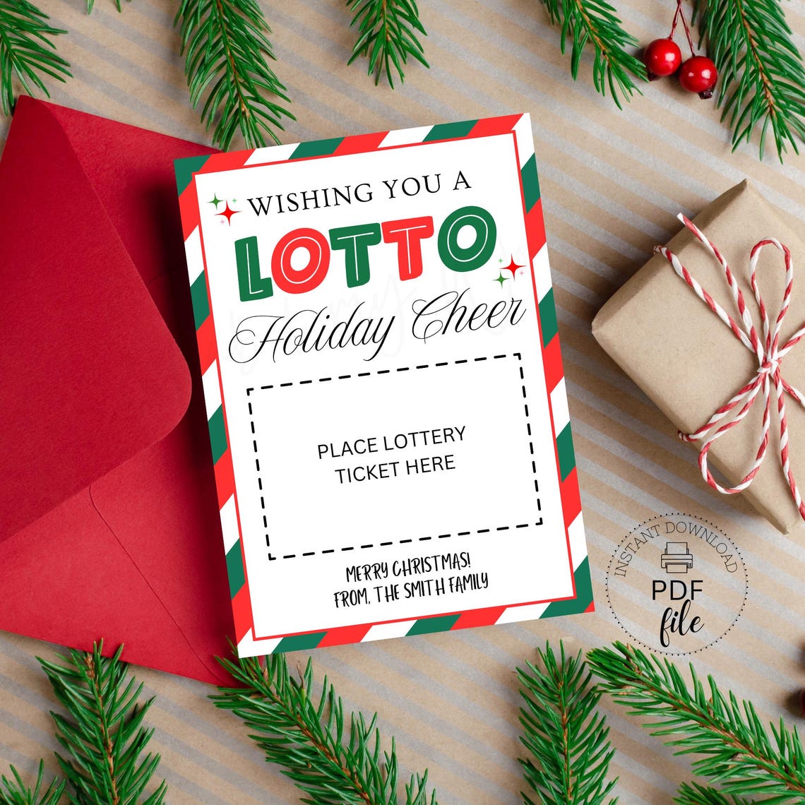 Printable Christmas Lottery Ticket Holder, Wishing You a LOTTO Holiday ...