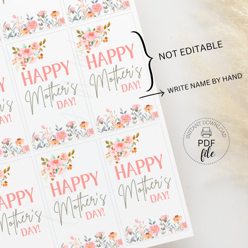 Happy Mother's Day Printable Gift Tag, Personalized Floral Mother's Day ...