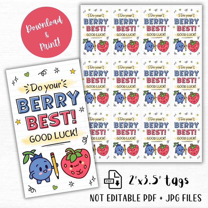 Printable Testing Day Berry Fruit Snack Tag, Do Your Berry Best ...
