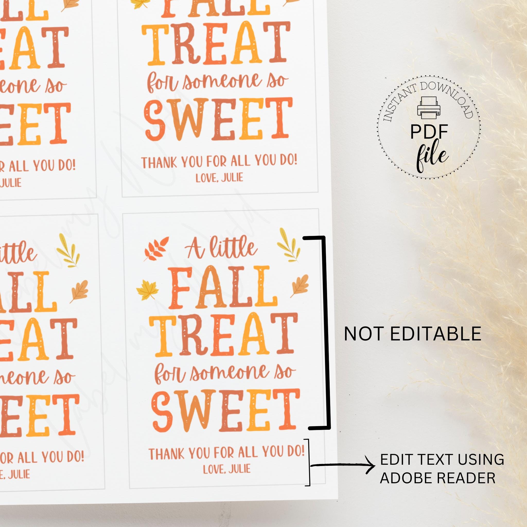 Fall Appreciation Favor Tag, A Little Fall Treat for Someone so Sweet ...