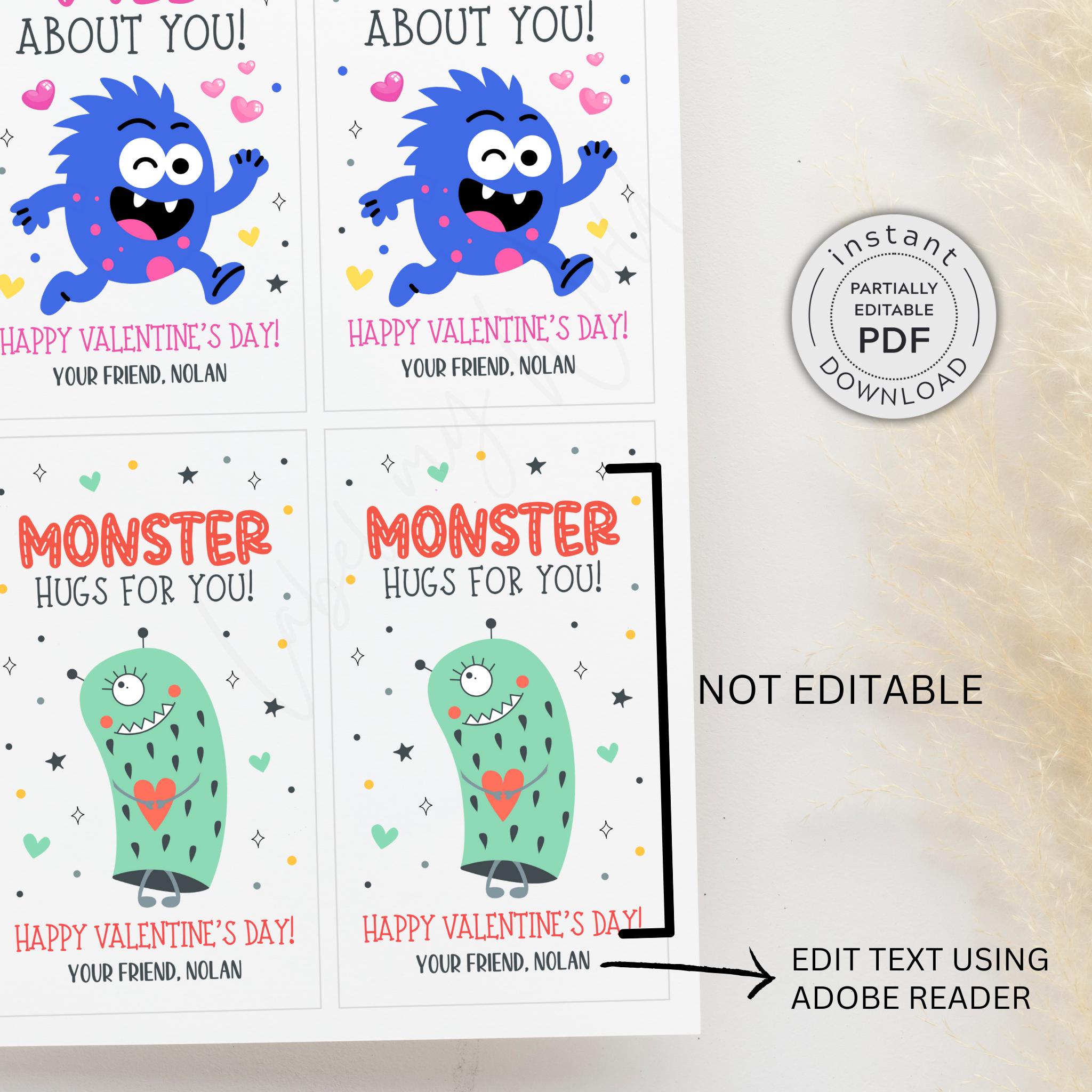 Printable Monster Valentine Cards, Classroom Monster Valentine's Day ...