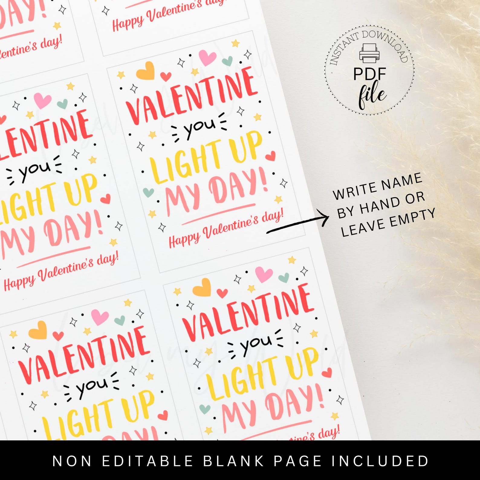 Printable Valentine You Light up My Day Gift Tags, Personalized Glow ...