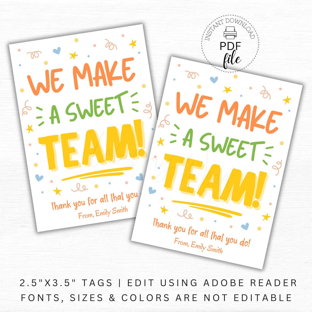 Printable We Make a Sweet Team Tag, Personalized Sports Team Tag ...
